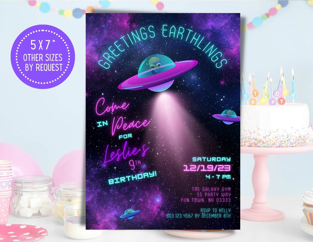 Aliens Birthday Party Invitation UFO Invite Outer Space - Etsy