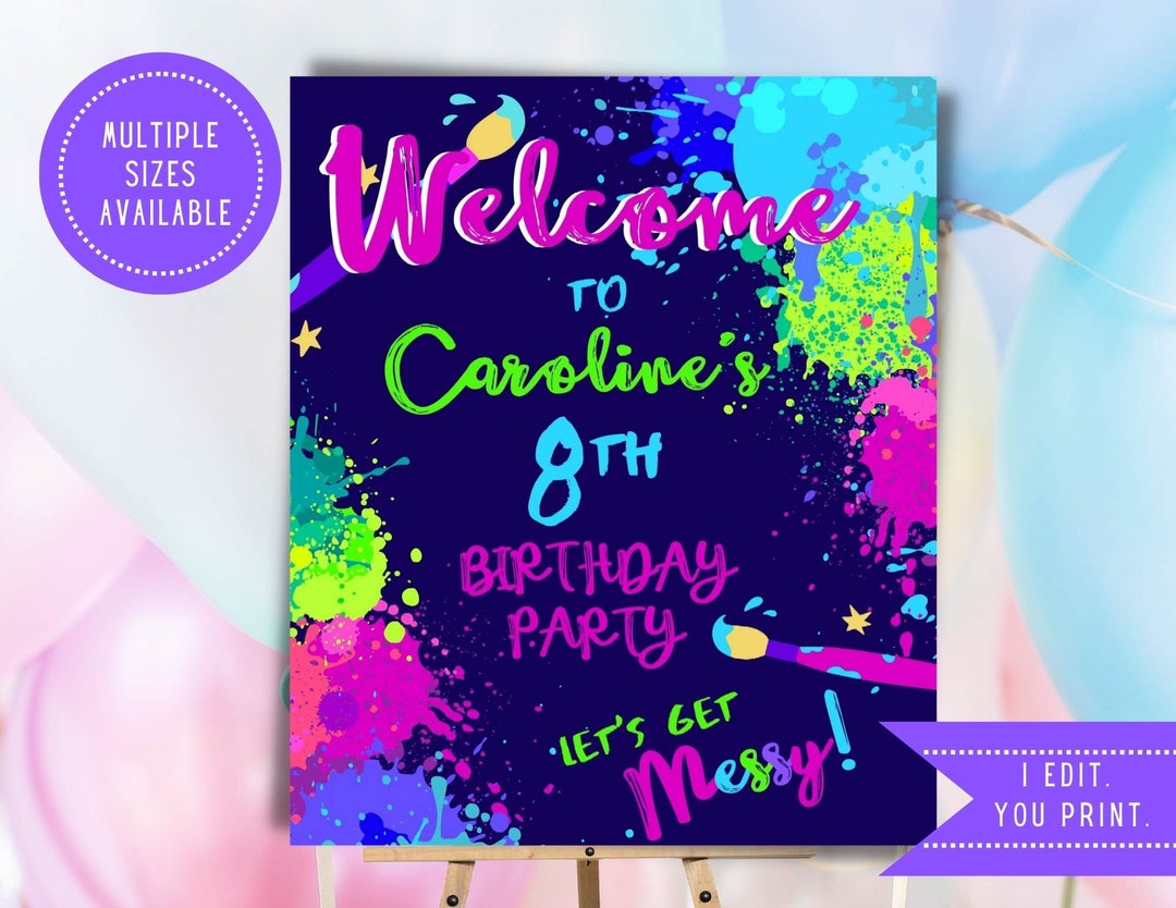 Painting Party Welcome Sign Printable Splatter Paint Party Door Sign ...