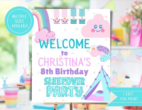 Slumber Party Welcome Sign - Pajama Party Sign - Sleepover Party ...