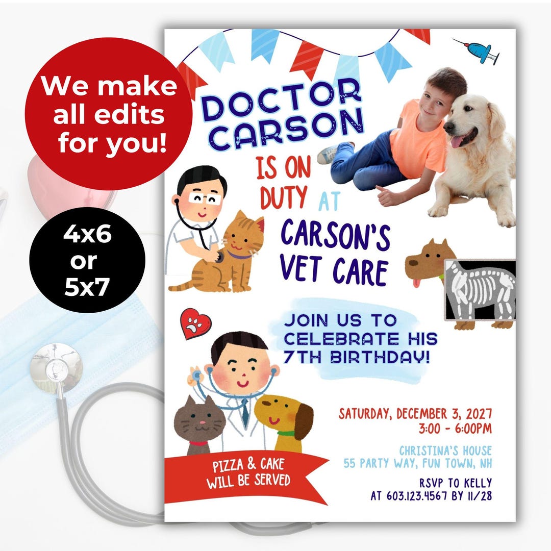 Veterinarian Themed Birthday Party Invitation for Boy Birthday Party ...
