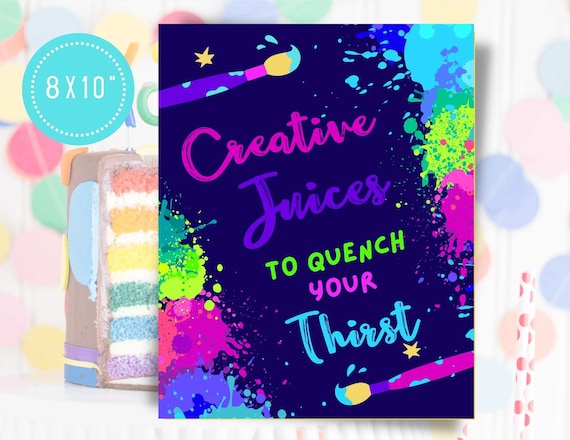 Art Birthday Party Drinks Sign - Painting Party Water Sign, Juice Sign ...