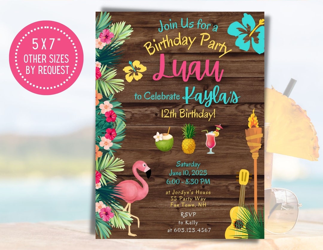 Luau Party Invitation Hawaiian Luau Birthday Invite Flamingo Party ...