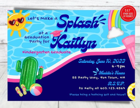 Pool Party Graduation Party Invite, Kindergarten Graduation Party ...