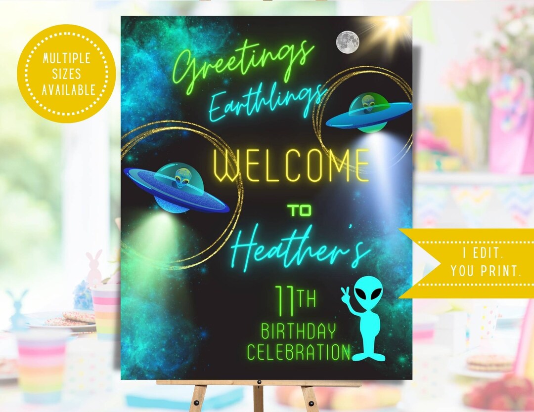 Printable Alien Birthday Party Welcome Sign for Alien Themed Party Door ...