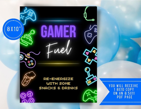Food Table Sign for a Video Game Party - Gamer Fuel Sign - Video Game ...