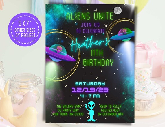 Outer Space Party Invite - UFO and Aliens Birthday Party Invitation ...