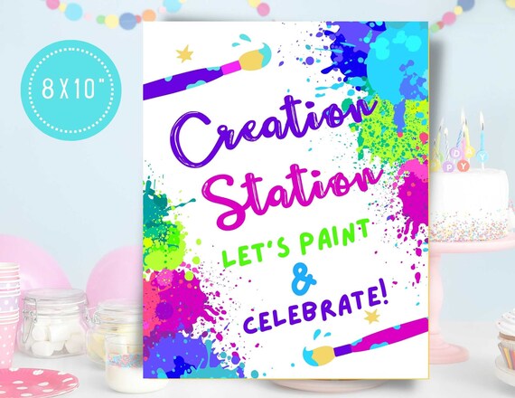 Art Birthday Party Sign, Creation Station Paint Party Sign, 8x10 Paint ...