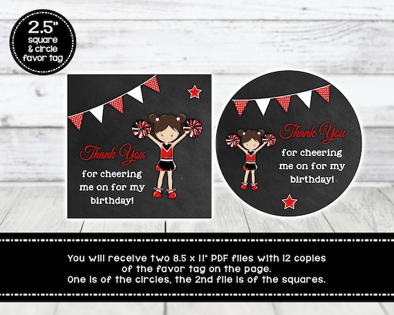 Cheerleader Favor Tags for a Cheer Birthday Party - Printable Party ...