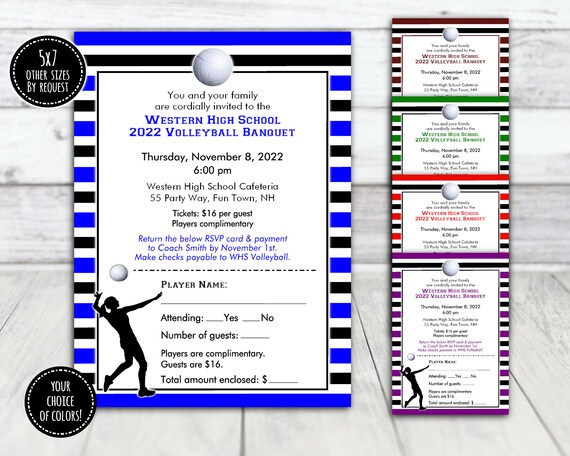 Volleyball Banquet Invitation in Blue Black and White - End of Season ...