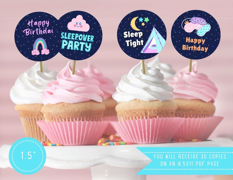 Cupcake Toppers for a Slumber Party Printable Sleepover - Etsy