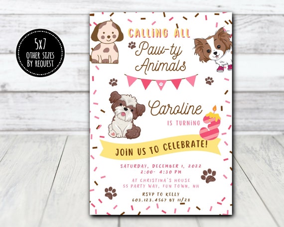 Dog Birthday Party - Calling All Pawty Animals Invitation - Puppy Dog ...
