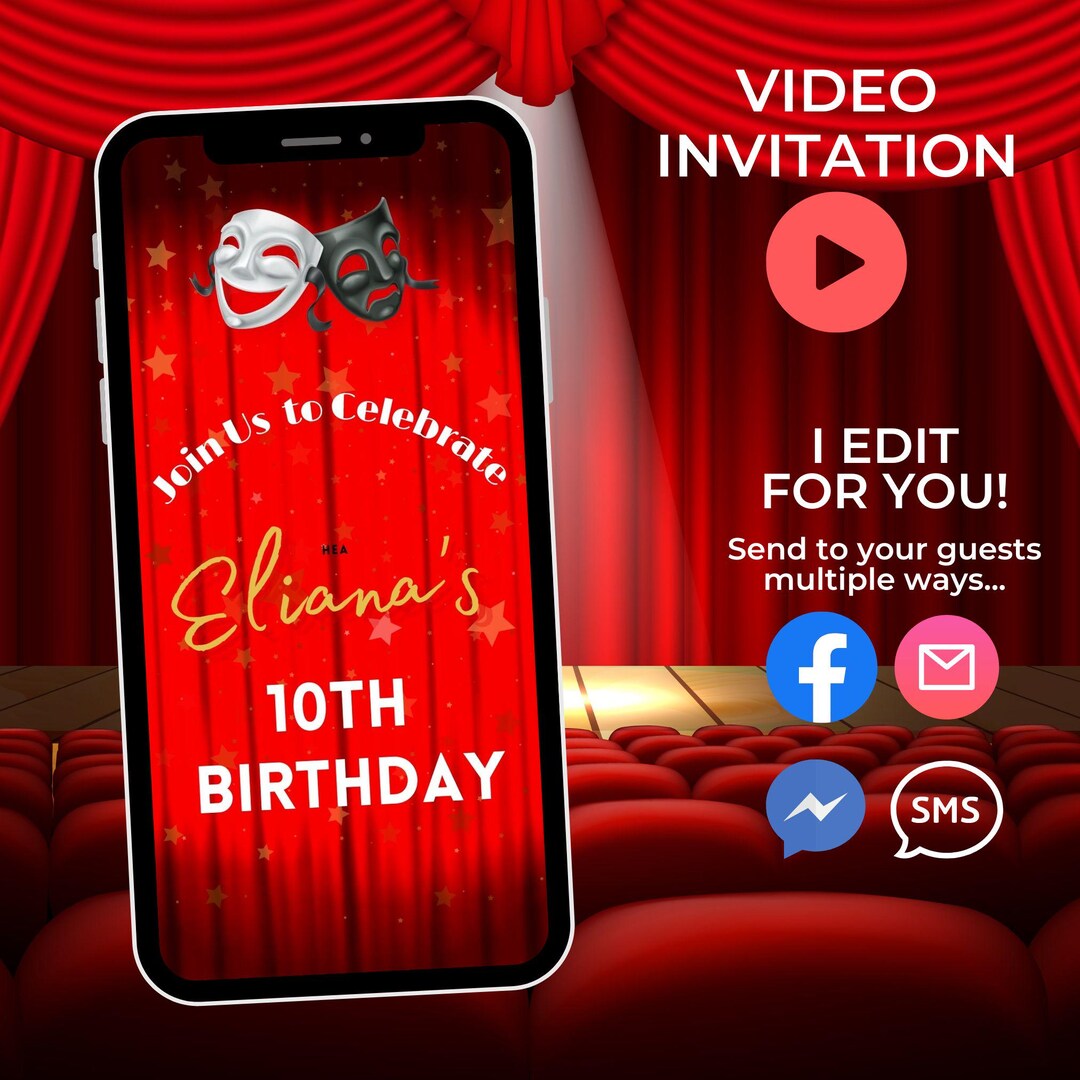 Personalized Theater Birthday Party Video Invitation for Kids Theater ...