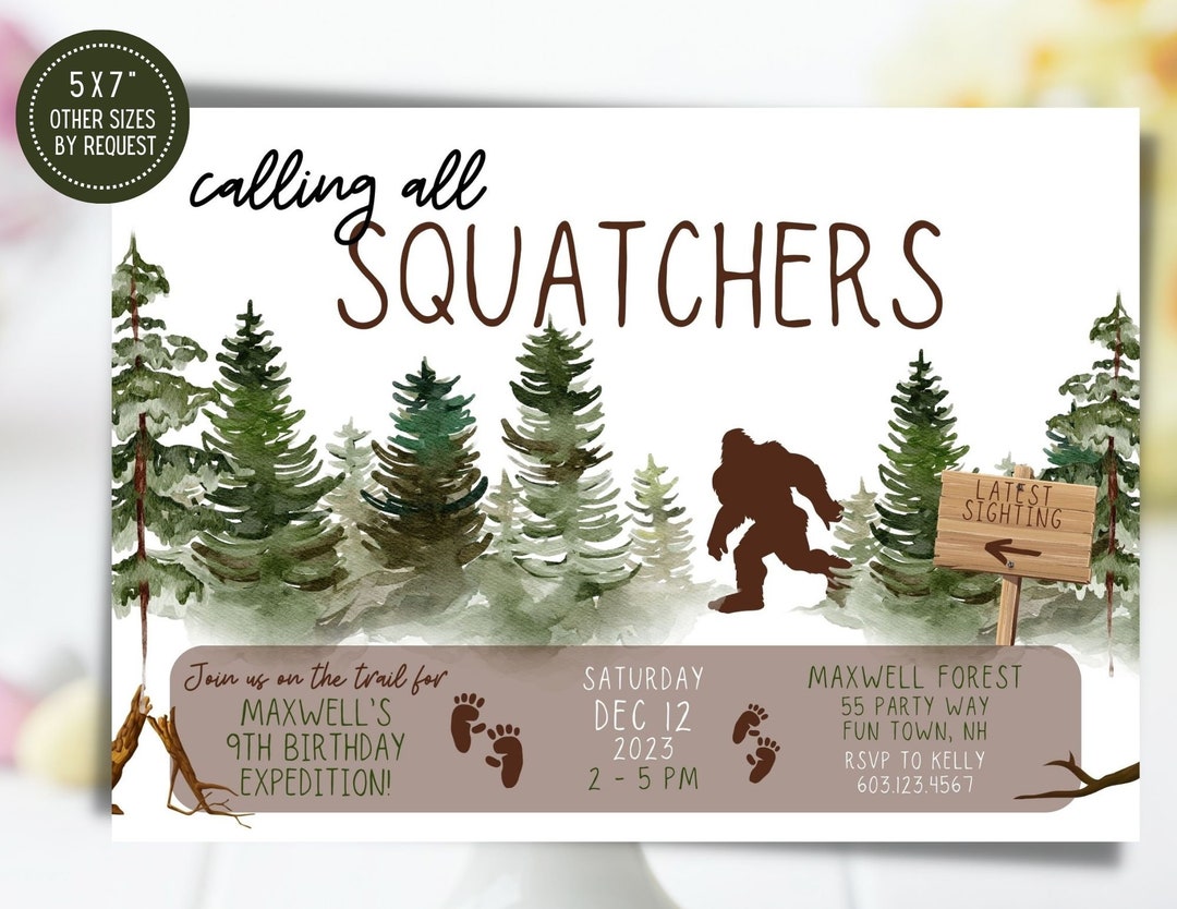 Bigfoot Themed Birthday Party Invitation for Kids Bigfoot Birthday ...