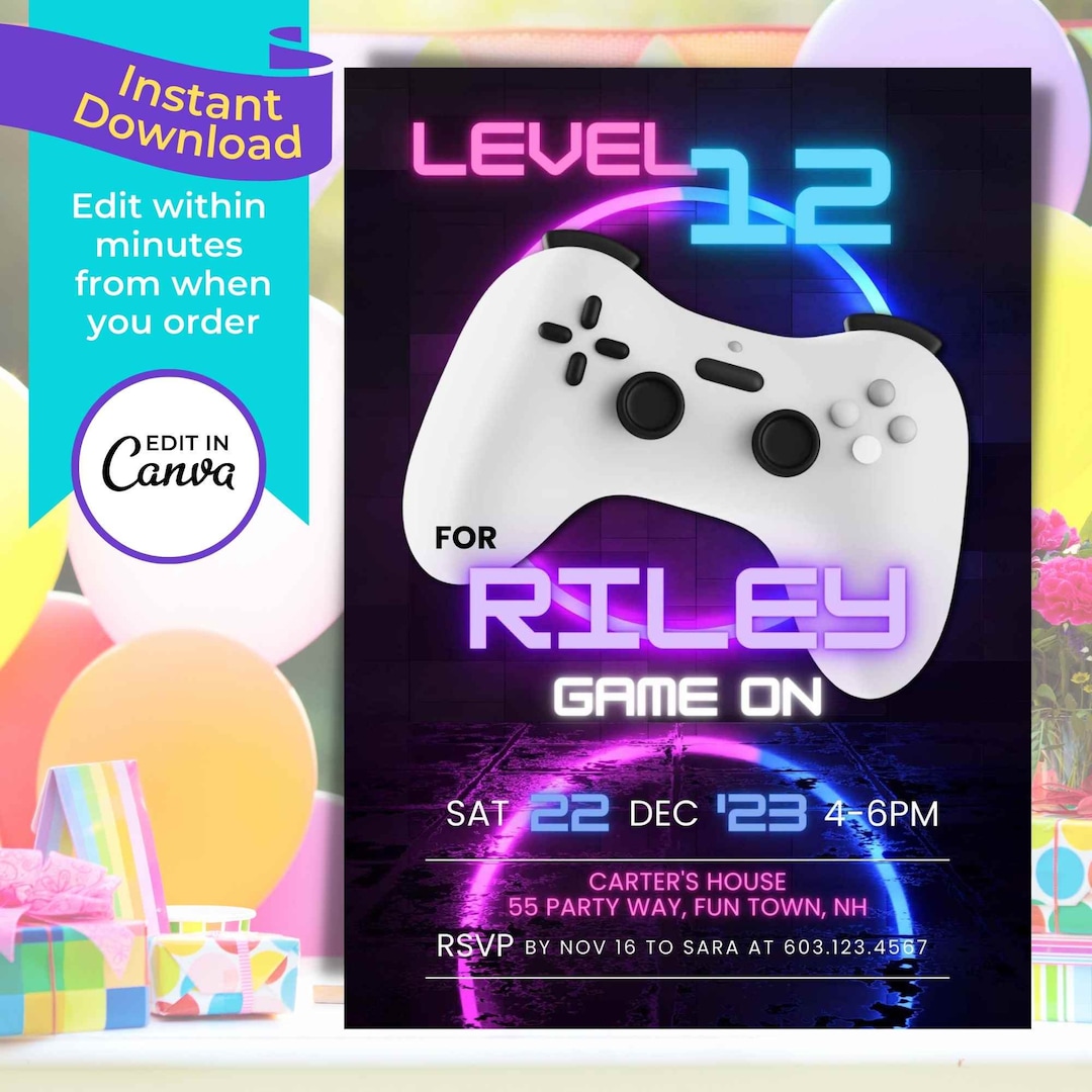 Video Game Birthday Party Invitation Girl Gaming Party Editable ...