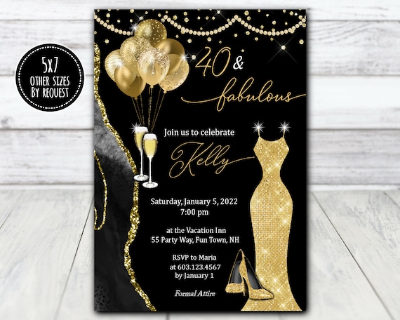 40th Birthday Party Invitation - 40 and Fabulous Invite - Elegant Agate ...