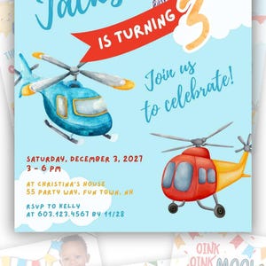 Helicopter Party Invitation for Boy Party Helicopter Theme Birthday ...
