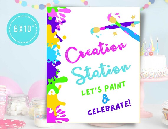Art Birthday Party Sign, Creation Station Paint Party Sign, 8x10 Paint ...