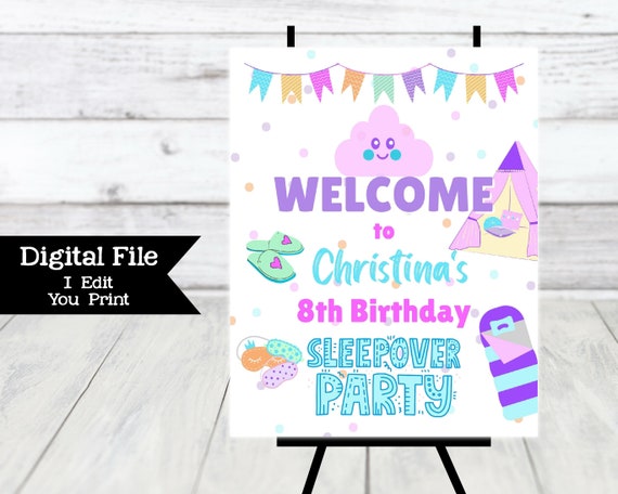 Welcome Sign for a Girls Slumber Party - Pajama Party Welcome Sign ...