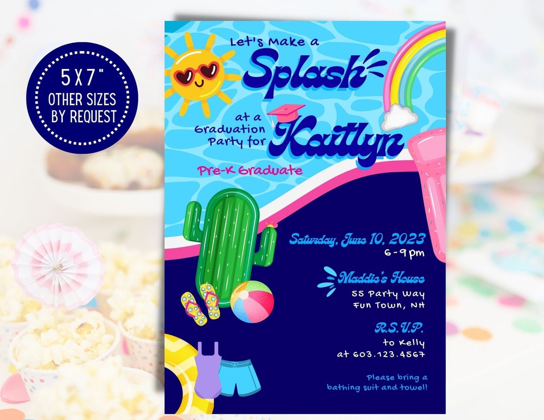 Pre-k Graduation Party Invitation Pre-k Pool Party Invite Preschool ...