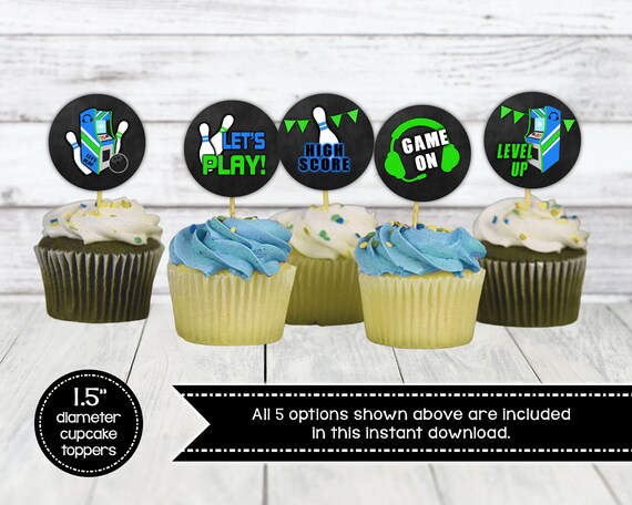 Cupcake Toppers for an Arcade and Bowling Birthday Party - Printable ...