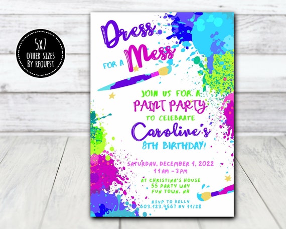 Dress for a Mess Painting Party Invitation - Art Birthday Party Invite ...