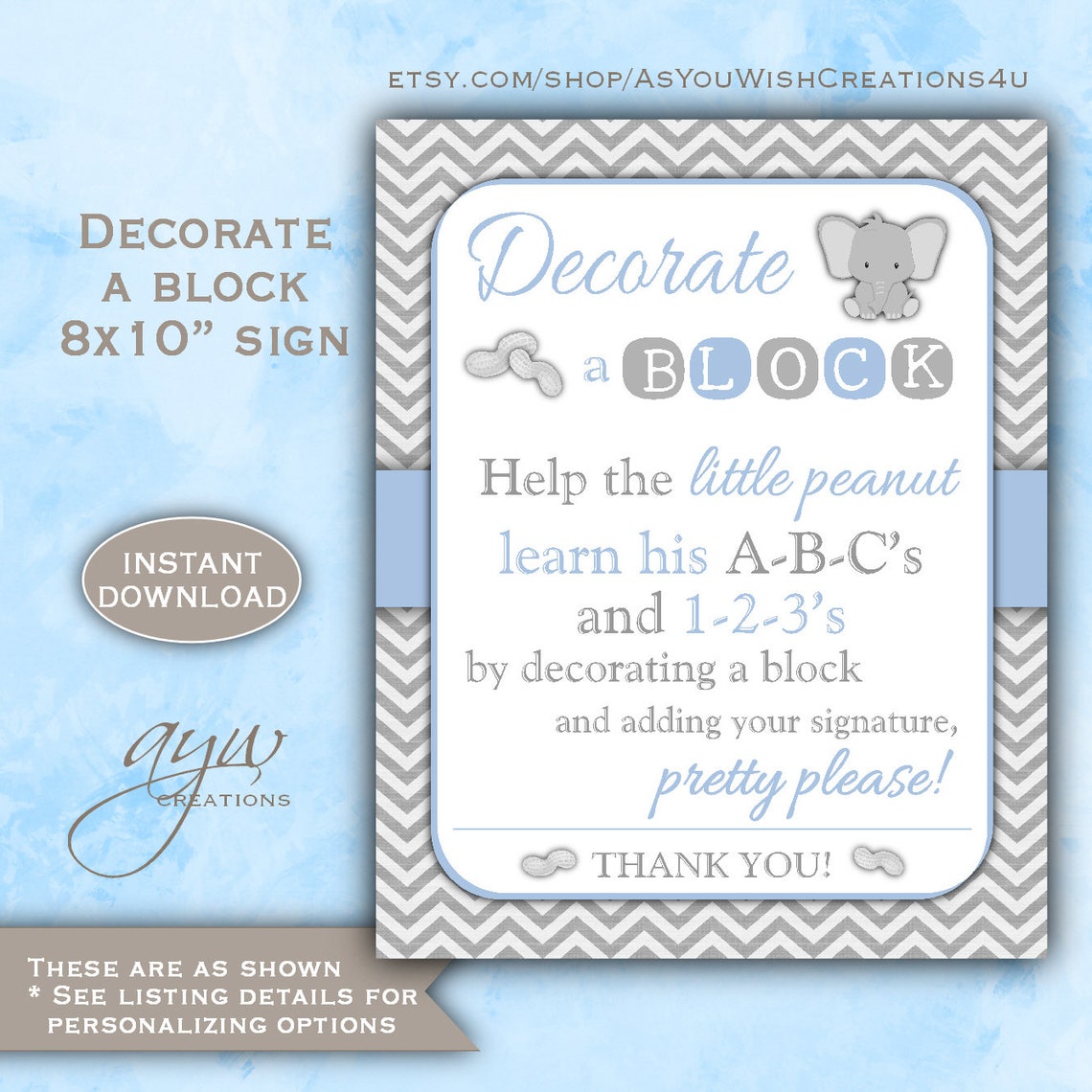 Decorate a Block Sign for Baby Shower Elephant Baby Shower | Etsy