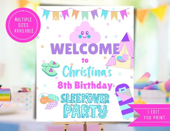 Welcome Sign for a Girls Slumber Party - Pajama Party Welcome Sign ...