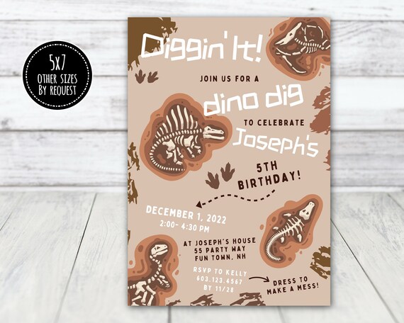 Dinosaur Party Invitation - Dinosaur Dig Party Invite - Dinosaur ...