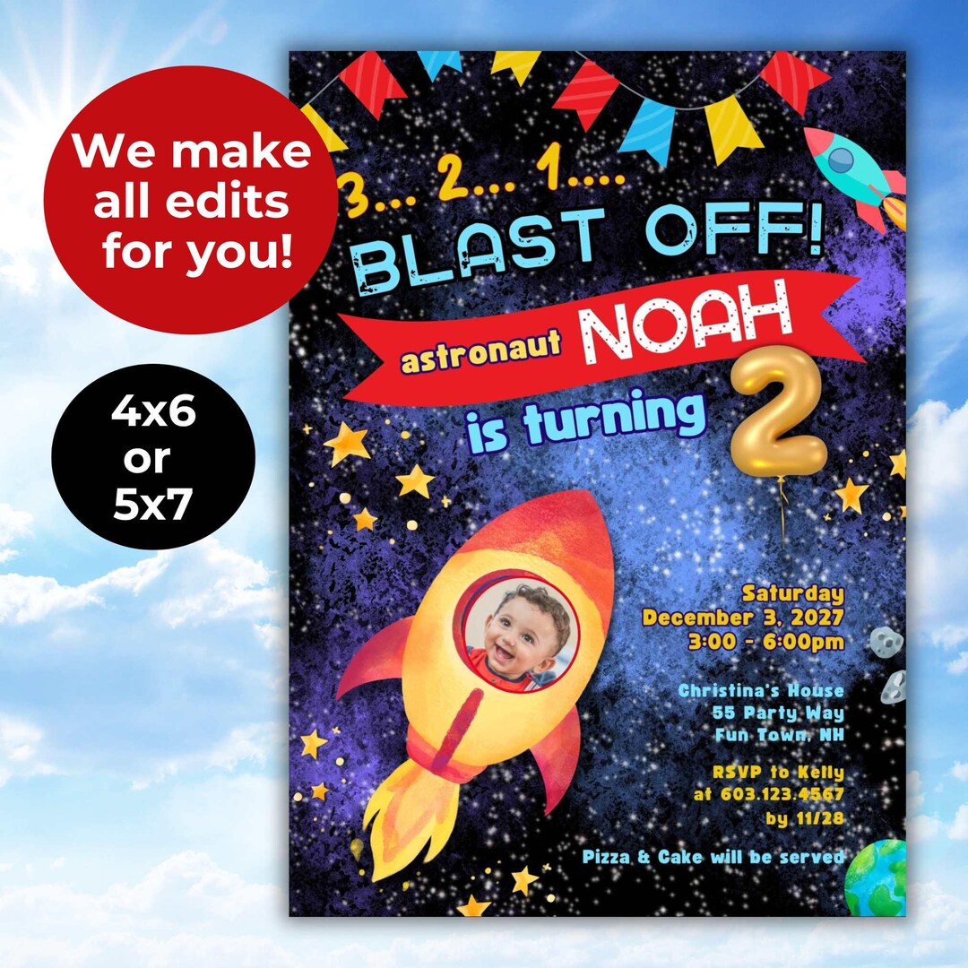 Rocket Birthday Party Invitation Printable Invite Astronaut Party Kids ...