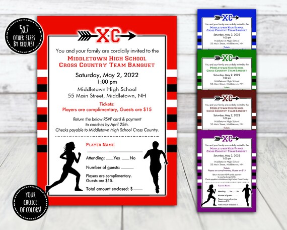 Cross Country Team Banquet Invitation in Red Black and White - End of ...