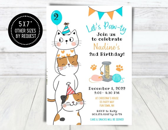 Cats Invitation - Kitty Party Invite - Orange Cat Birthday Party ...