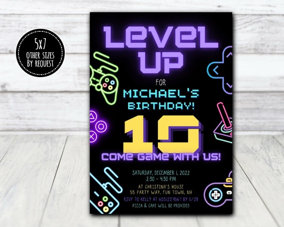 Level UP Video Games Invitation - Arcade Birthday Party Invite - Gaming ...