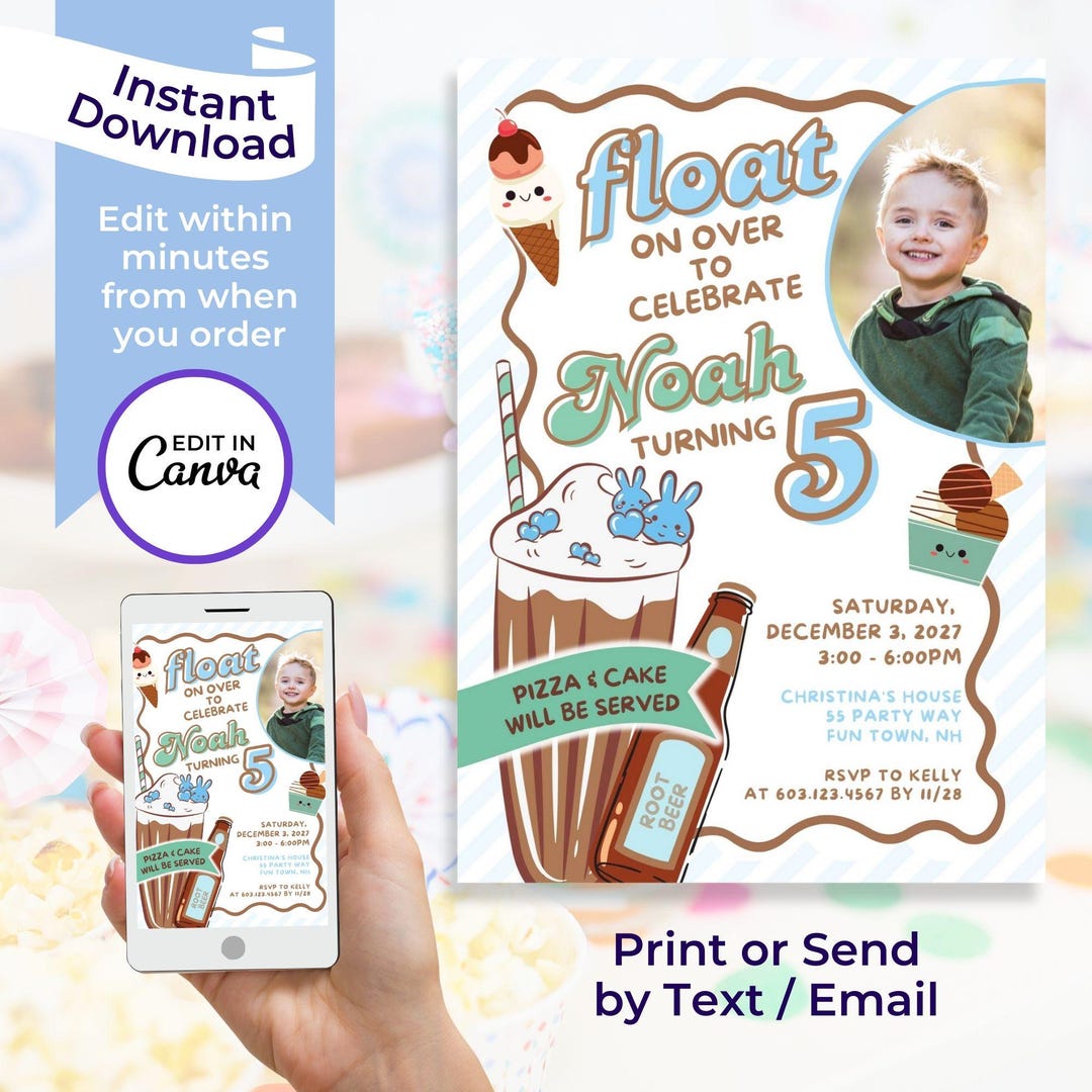 Root Beer Float Birthday Party Invitation Template Editable Ice Cream ...