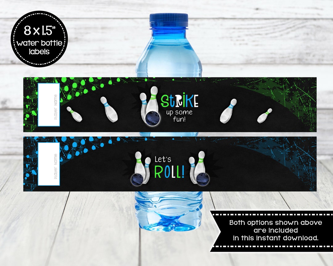 Bowling Party Water Bottle Labels for a Bowling Themed - Etsy