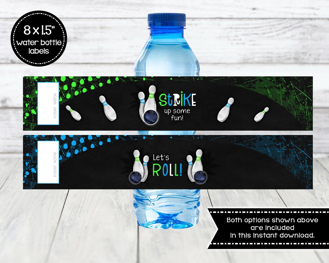 Bowling Party Water Bottle Labels for a Bowling Themed - Etsy