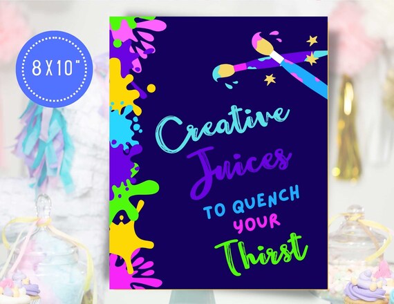 Art Birthday Party Drinks Sign - Painting Party Water Sign, Juice Sign ...