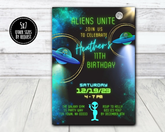Aliens and UFO Party Invitation - Outer Space Party Invite - Alien ...