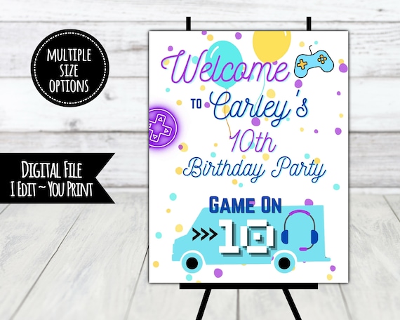 Game Truck Party Welcome Sign, Double Digits Birthday Party Welcome ...