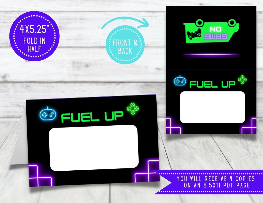 Video Game Party Food Label Printable Gamer Themed Table Tent Card ...