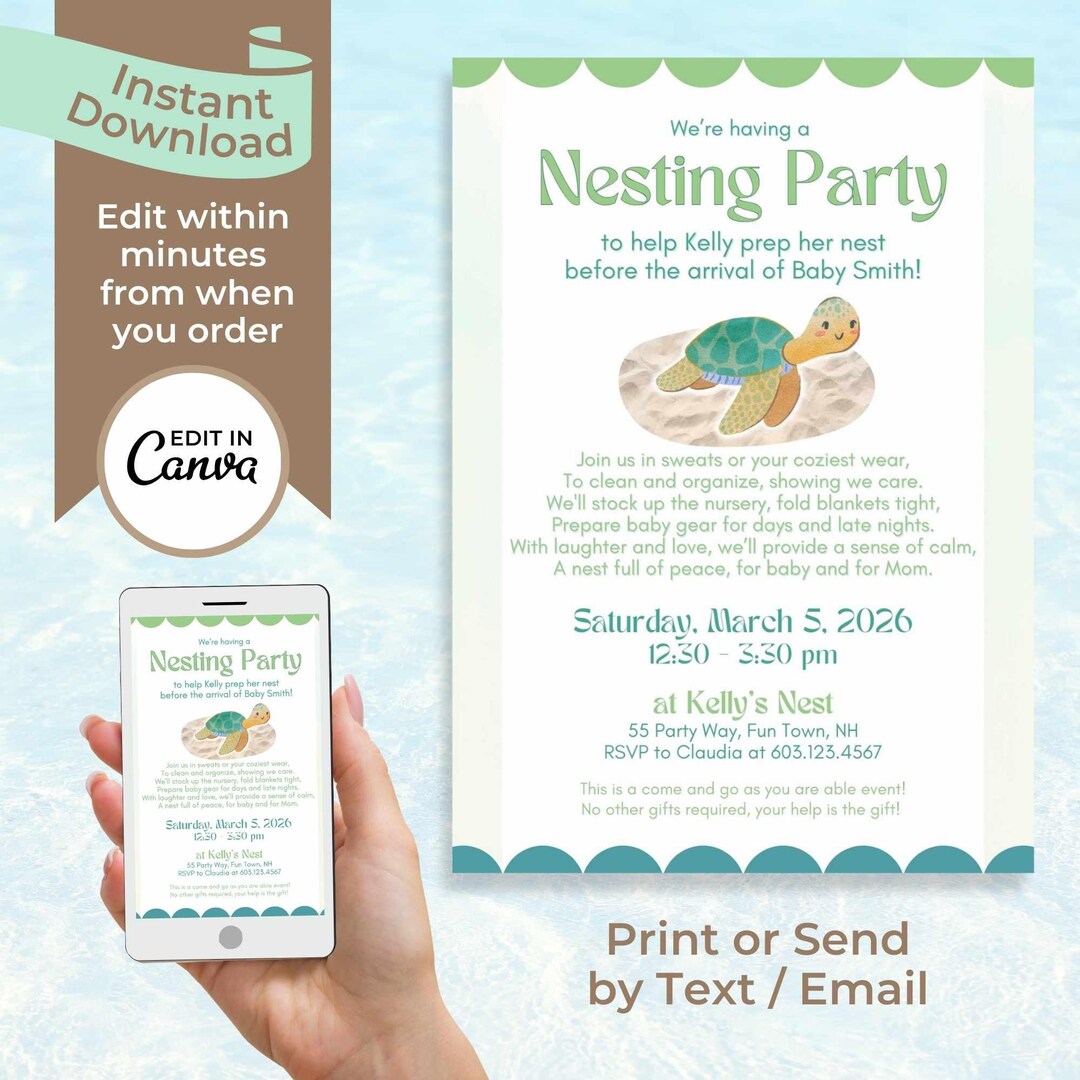 Sea Turtle Nesting Party Baby Shower Invite Download Editable Turtle ...