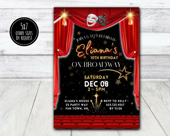 Theater Birthday Party Invitation - Broadway Party Invite - Acting ...