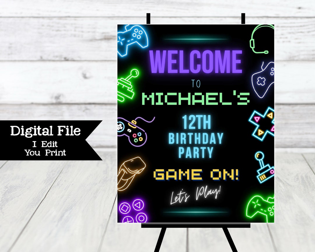 Video Game Party Welcome Sign Neon Glow Sign Double Digits Birthday ...