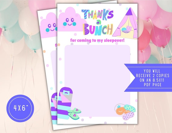 Slumber Party Thank You Card - Thank You Note Card - Sleepover Party ...