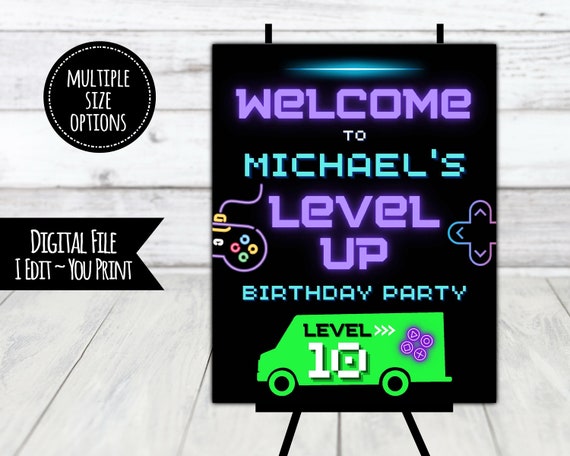 Welcome Sign for a Game Truck Birthday Party - Level Up Sign - Video ...