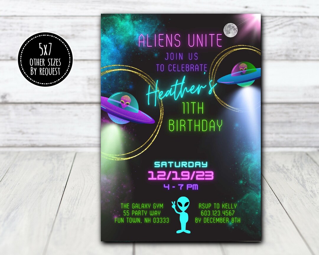 Alien Theme Birthday Party Invitation for Girl Printable Alien Invasion ...