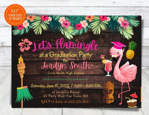 Let's Flamingle Luau Graduation Party Invitation, Hawaiian Party Invite ...