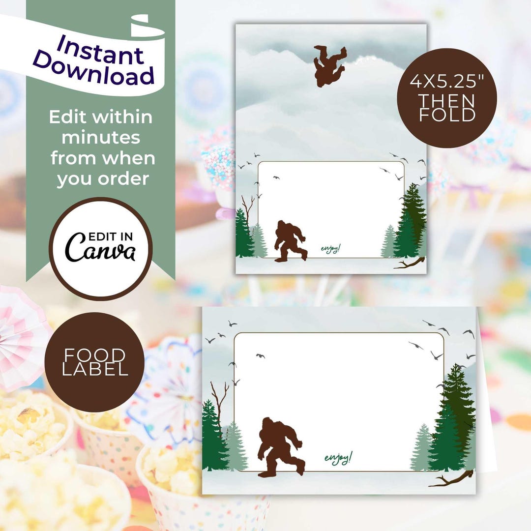 Editable Bigfoot Food Label Tent Card Instant Download Sasquatch ...