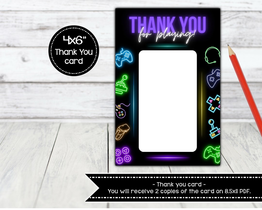 Video Game Theme Thank You Note Instant Download Note of Thanks ...