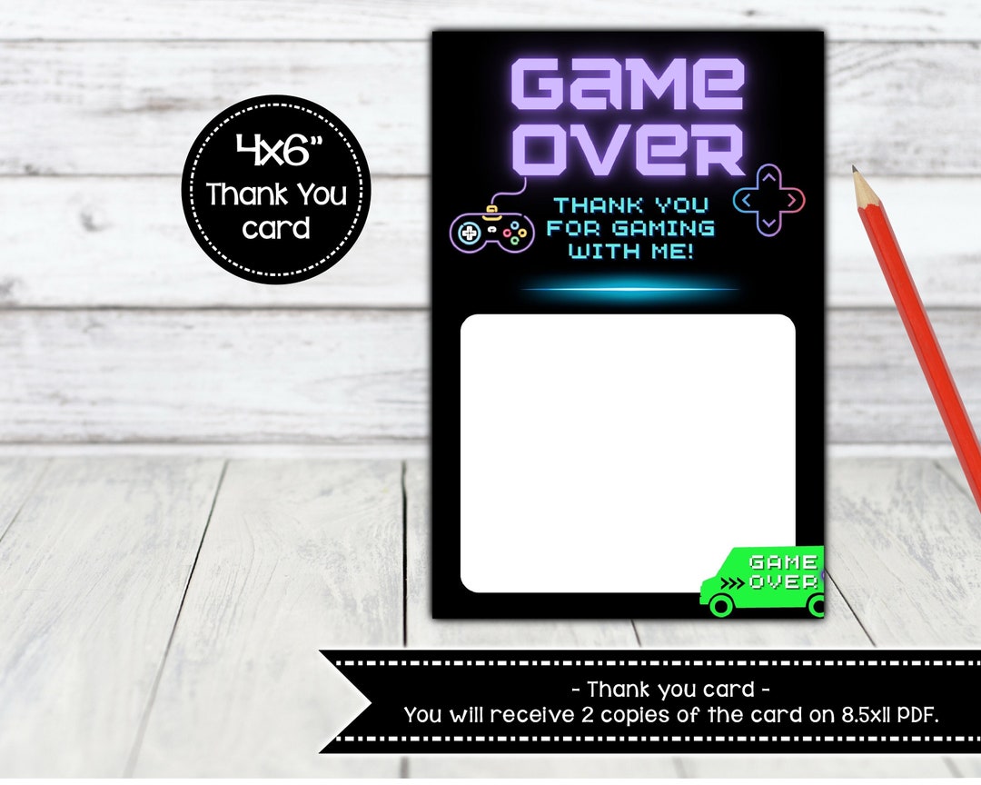 Video Game Theme Thank You Card Printable Birthday Party Thank You Note ...
