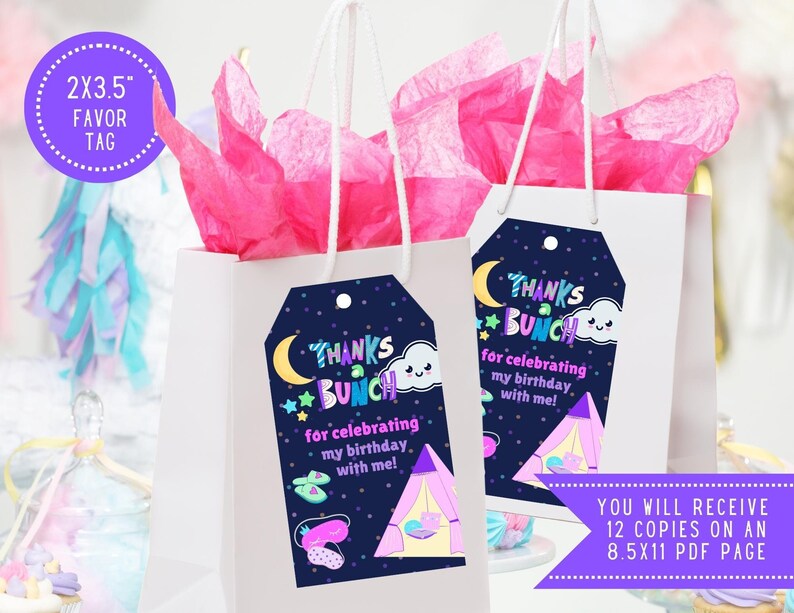 Slumber Party Favor Tag Sleepover Gift Tags for Sleepover Birthday ...